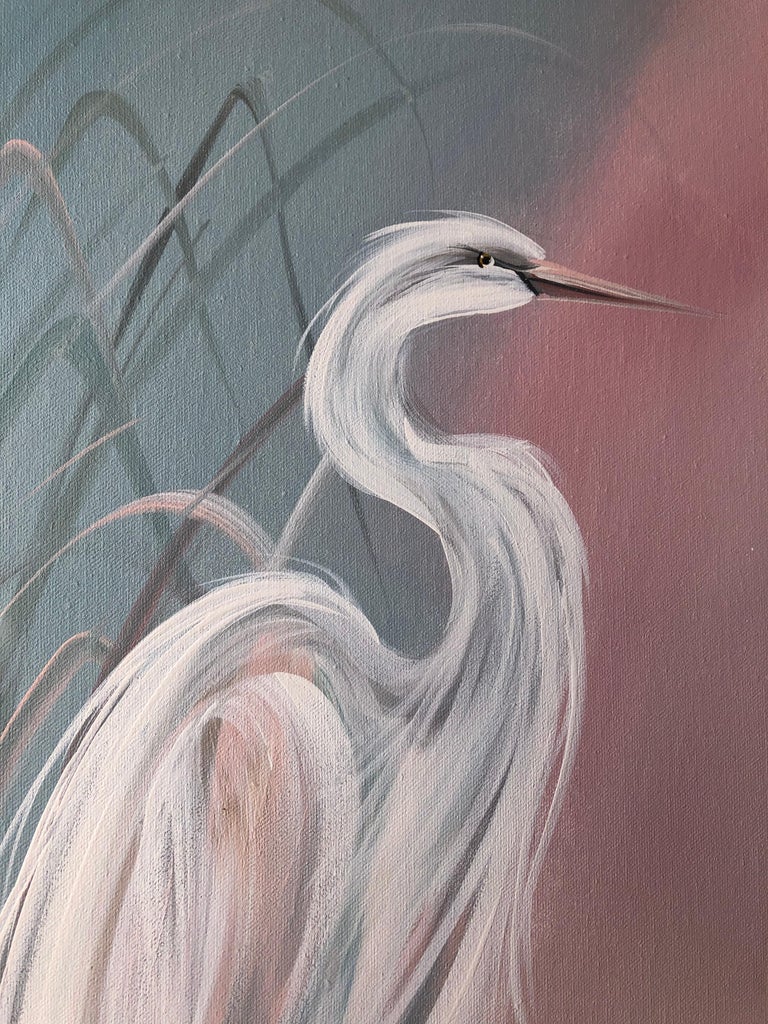 Pair of Florida Great Egrets Oil on Canvas Paintings by Frank Walcutt ...