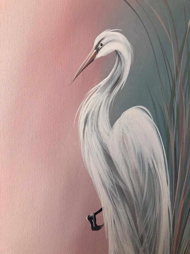 Pair of Florida Great Egrets Oil on Canvas Paintings by Frank Walcutt ...