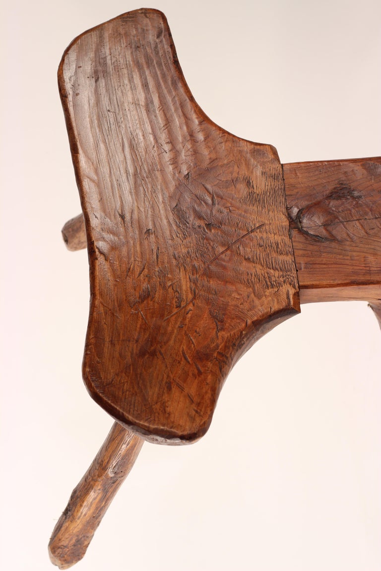 Pair of Folk Art French Provincial Fruitwood Milking Stools Mid 19th ...