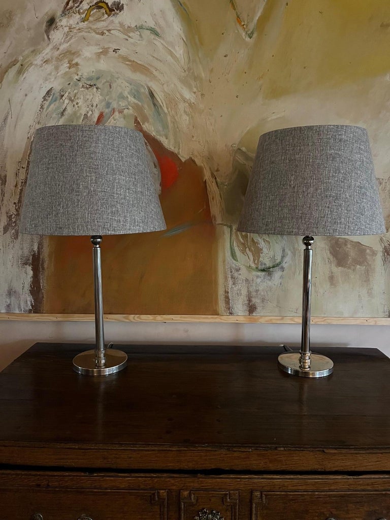 Pair of French 1970s Nickel Table Lamps For Sale at 1stDibs
