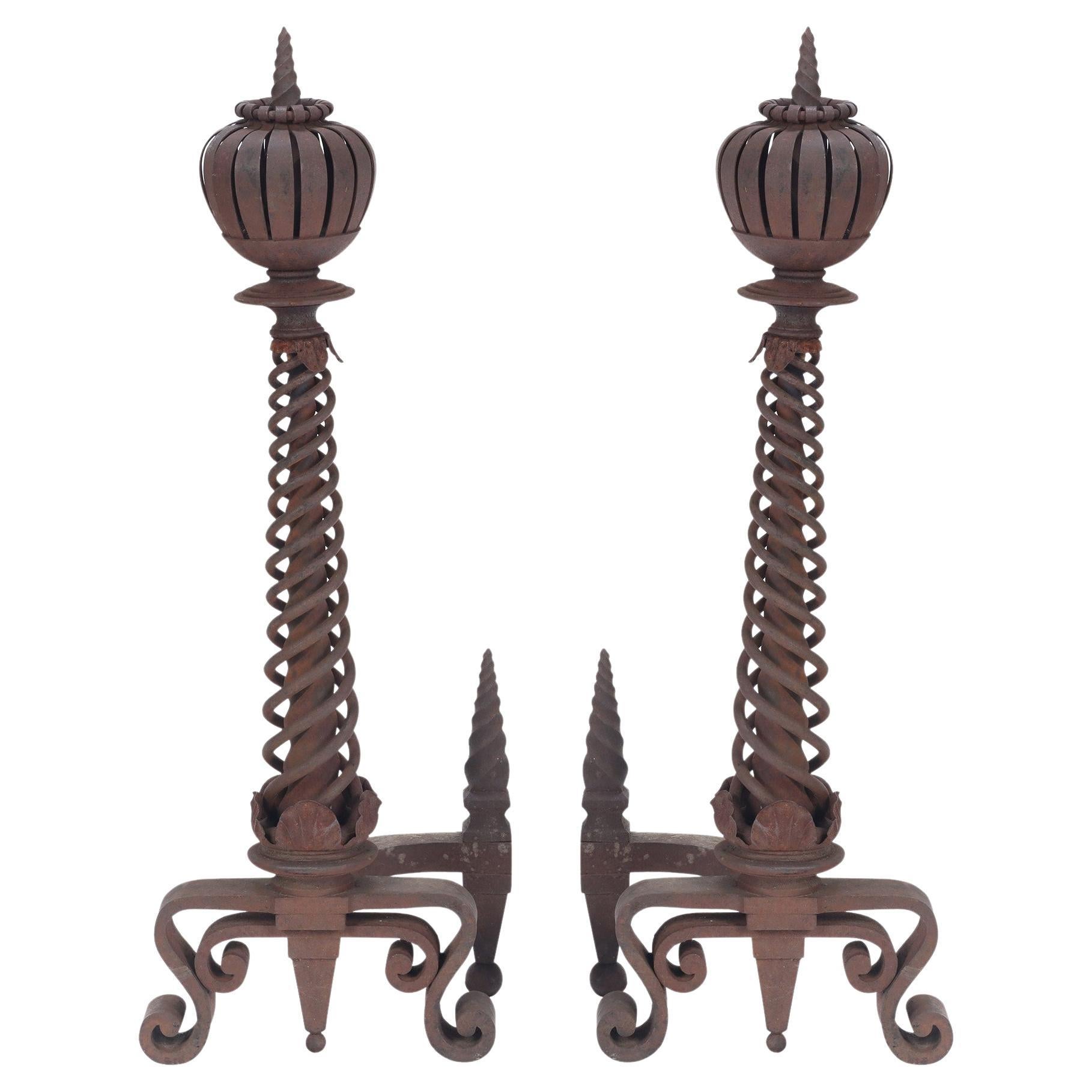 Pair of Solid Brass Andirons, circa 1900 at 1stDibs