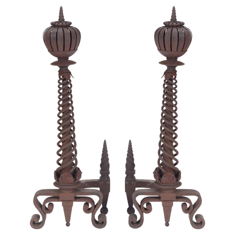 Pair of French Antique Iron Andirons, circa 1900 For Sale at 1stDibs