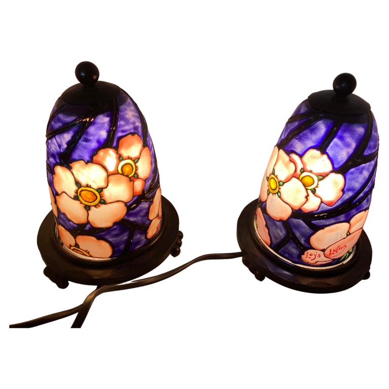 A Pair Of French Art Deco Table Lampsnight Lights By Loys Lucha Signed For Sale At 1stdibs