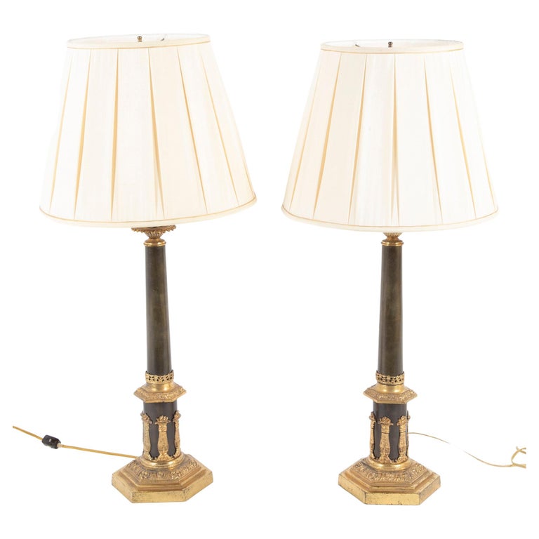 Pair of French Bronze Directoire Period Lamps at 1stDibs