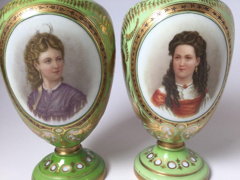 Pair of French Hand Painted and Gilt Opaline Vases, 19th Century For ...