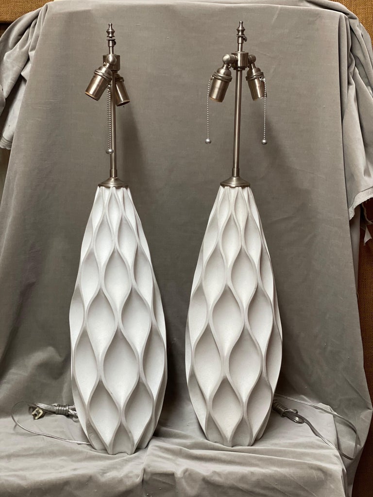 Pair of French Modernist Style Sculptural Vessels with Lamp Application ...