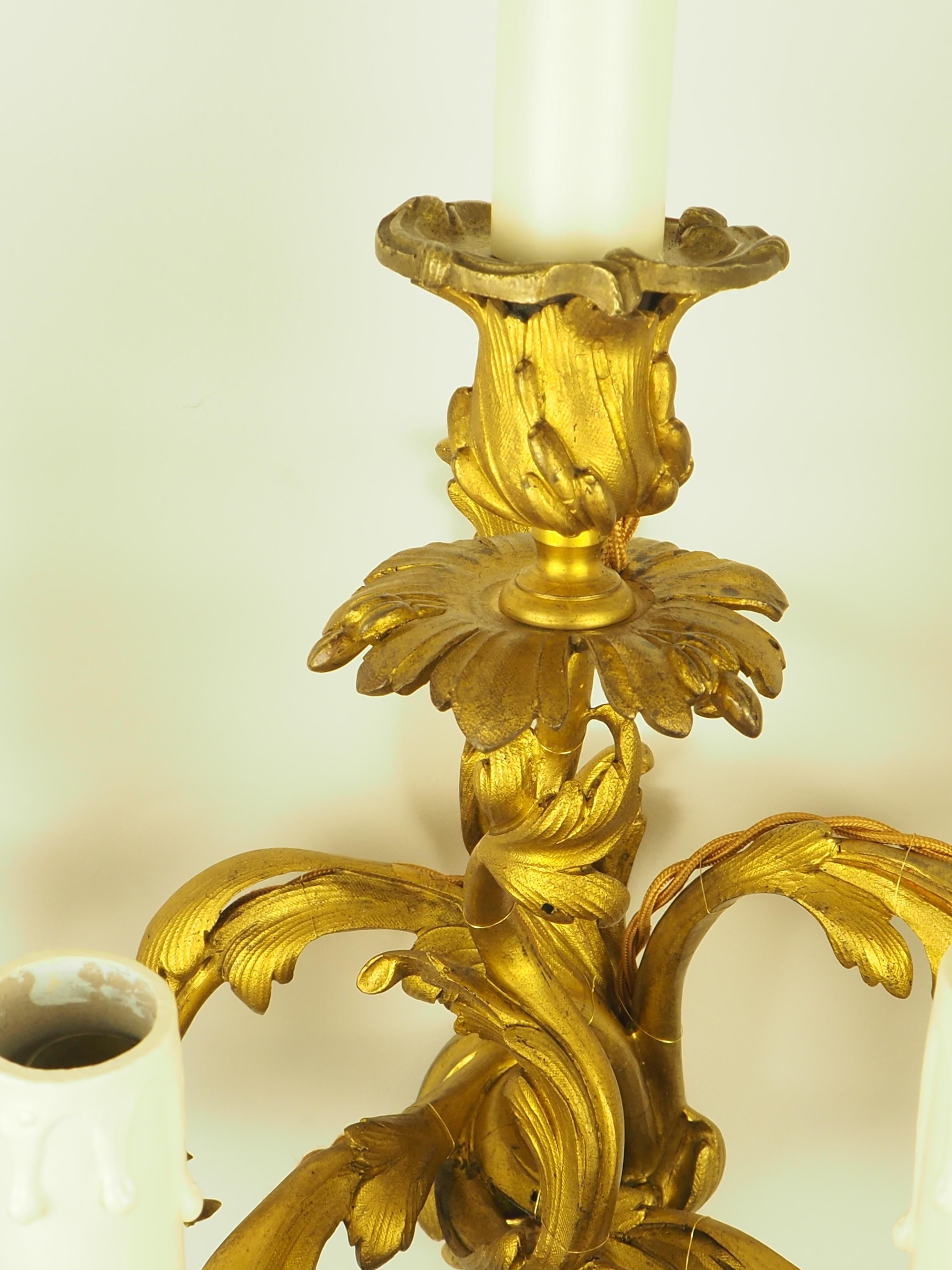 A Pair of French Ormolu Rococo 5 Arm Gilt Bronze Wall Lights, Circa ...