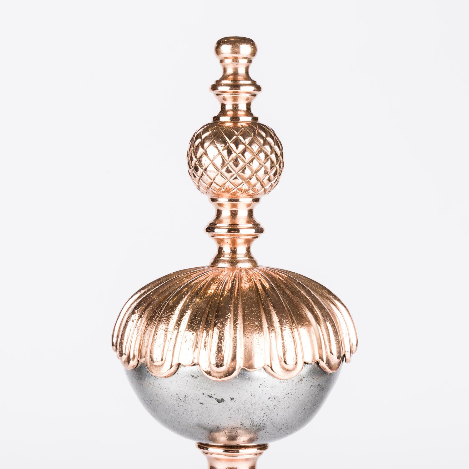 A pair of French ornate copper and steel andirons For Sale at 1stDibs