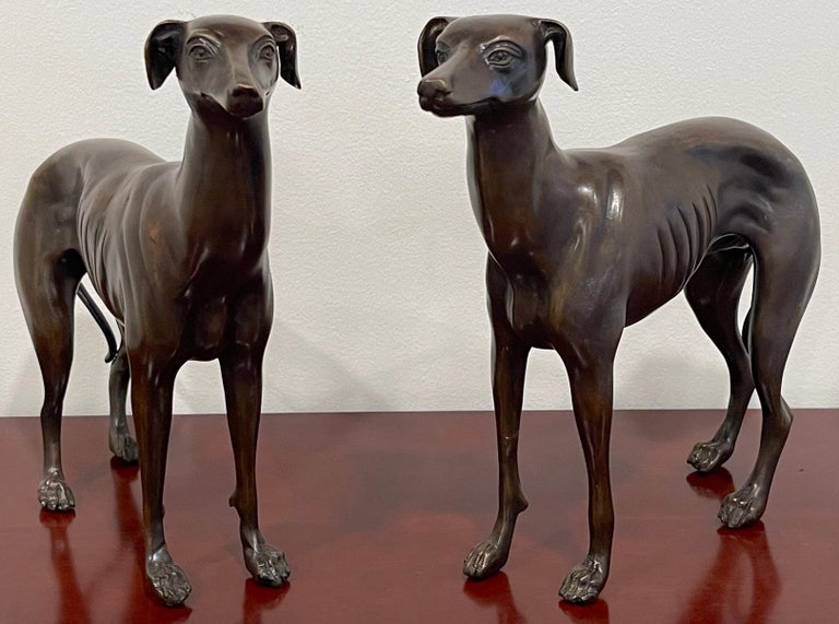Pair of French Patinated Bronze Models of Whippets For Sale at 1stDibs