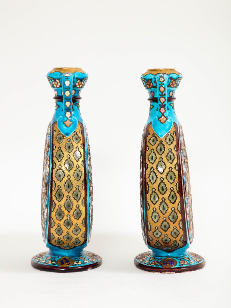 Pair of French Porcelain Moon Flask Vases, for the Islamic/Moorish ...