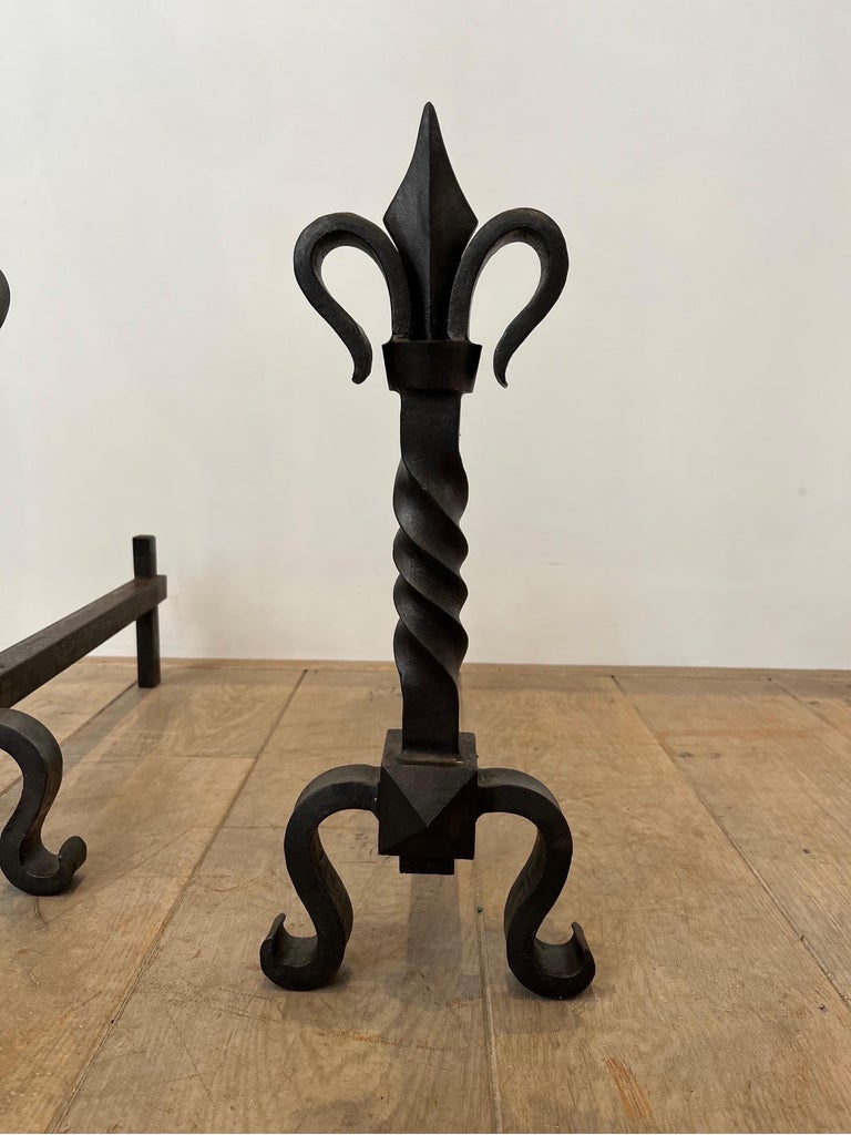 Pair of French Wrought Iron Adirons, 1940s For Sale at 1stDibs