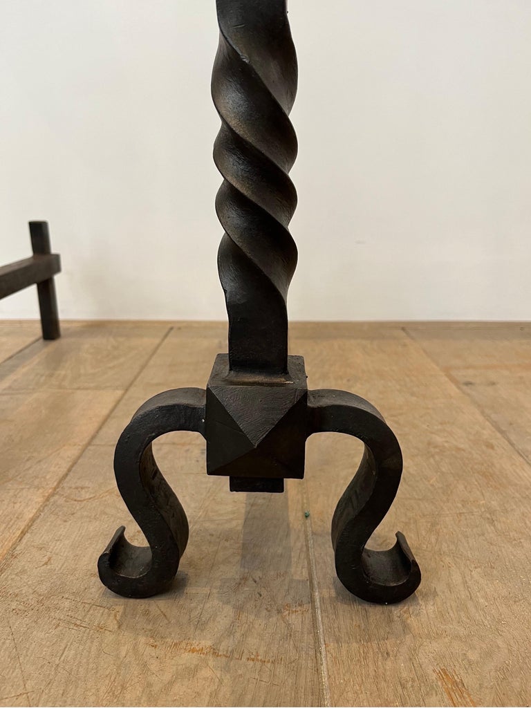 Pair of French Wrought Iron Adirons, 1940s For Sale at 1stDibs