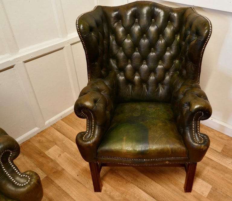 Pair of Gentleman’s Wing Back Leather Chesterfield Library Chairs For ...