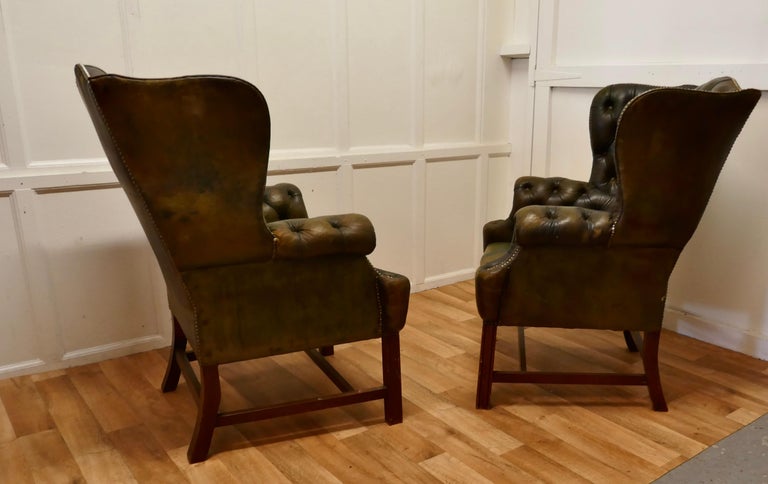 Pair of Gentleman’s Wing Back Leather Chesterfield Library Chairs For ...