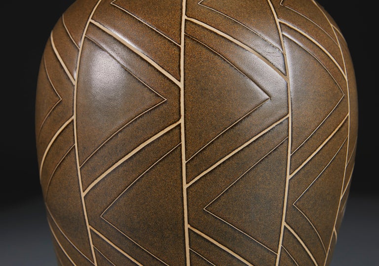 A Pair of Geometric Sgraffito Art Pottery Lamps For Sale at 1stDibs