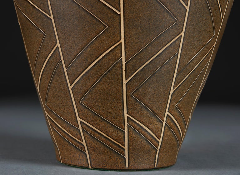 A Pair of Geometric Sgraffito Art Pottery Lamps For Sale at 1stDibs