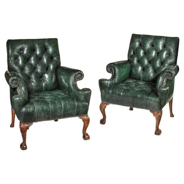 Pair of George II Style Walnut Wing Arm Chairs For Sale at 1stDibs