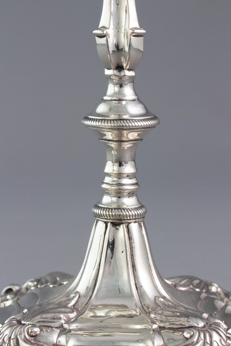 Pair of George III Cast Silver Candlesticks by Ebenezer Coker, London ...