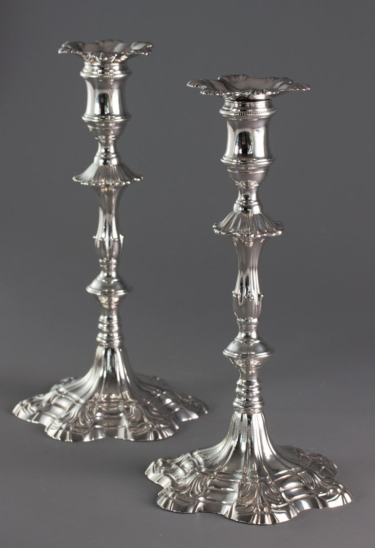 Pair of George III Cast Silver Candlesticks, London, 1763 by William ...