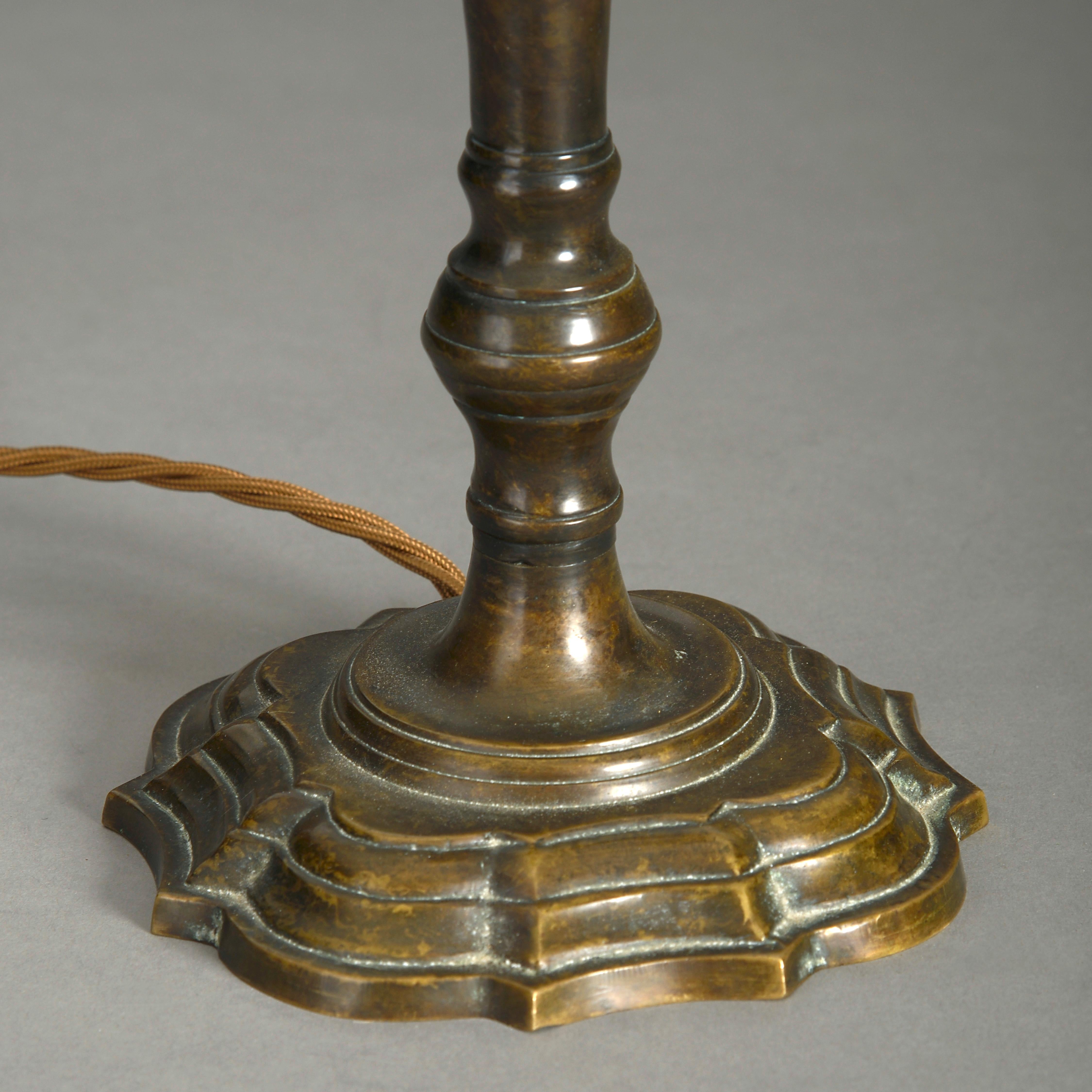 Pair of Georgian Style Bronzed Candlestick Lamps at 1stDibs