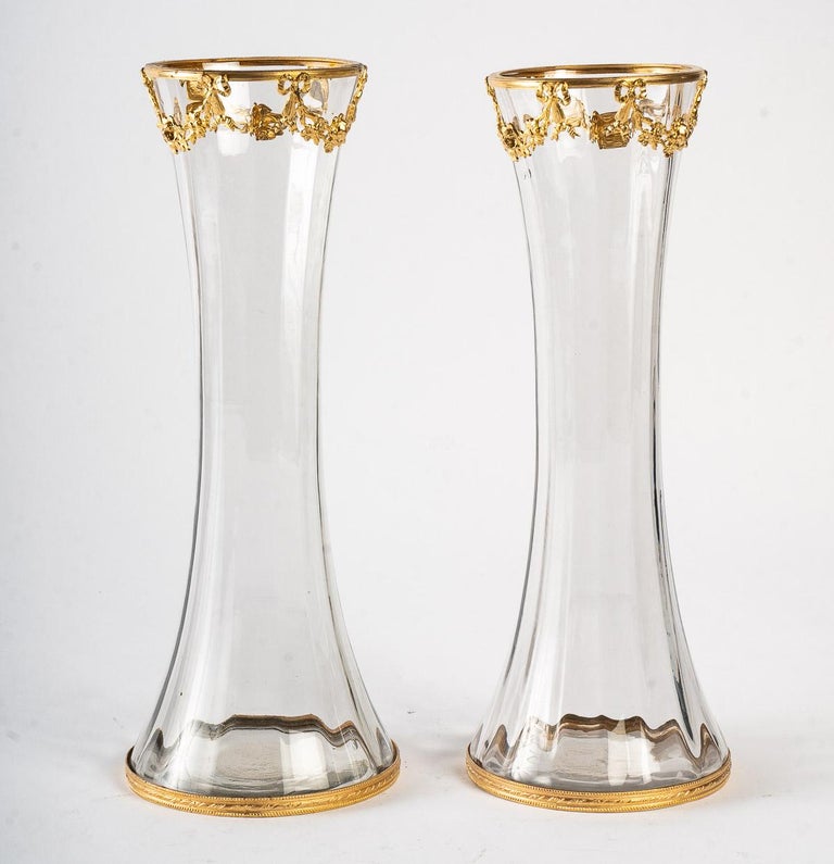 Pair of Gilt Brass and Crystal Vases For Sale at 1stDibs