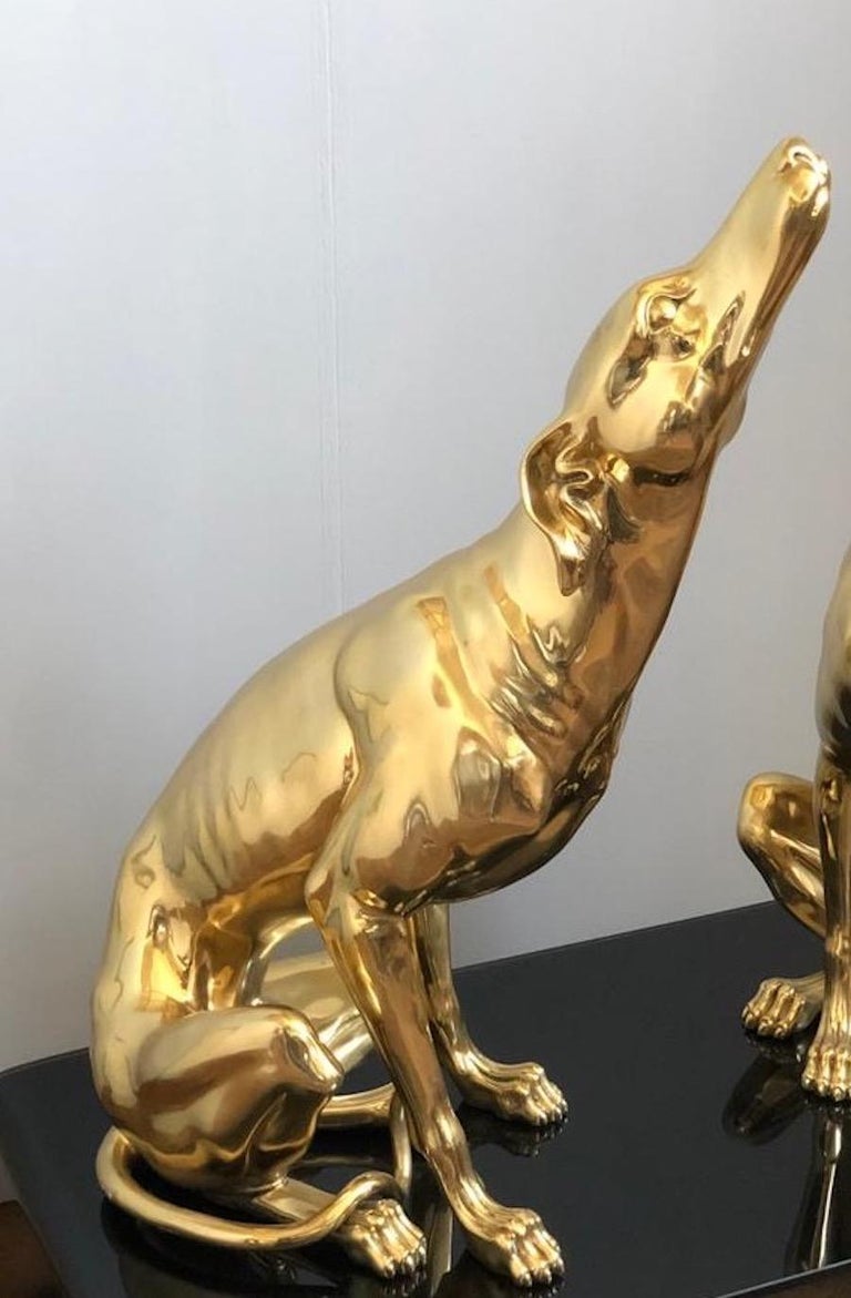 Pair of Gilt Bronze Sculptures of Dogs For Sale at 1stDibs