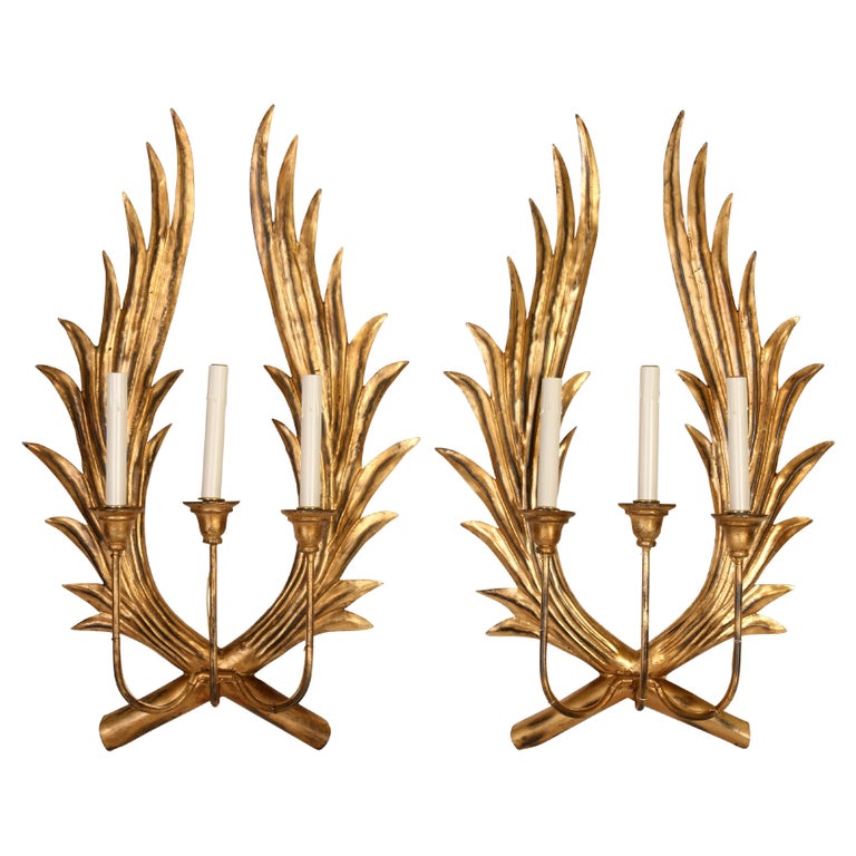 Pair of Gilt Metal Wall Sconces For Sale at 1stDibs