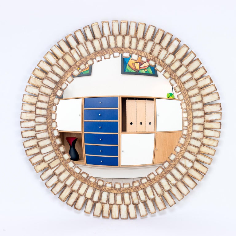 Pair of Gilt Wood and Ivory Convex Mirrors, in the Manner of Line ...