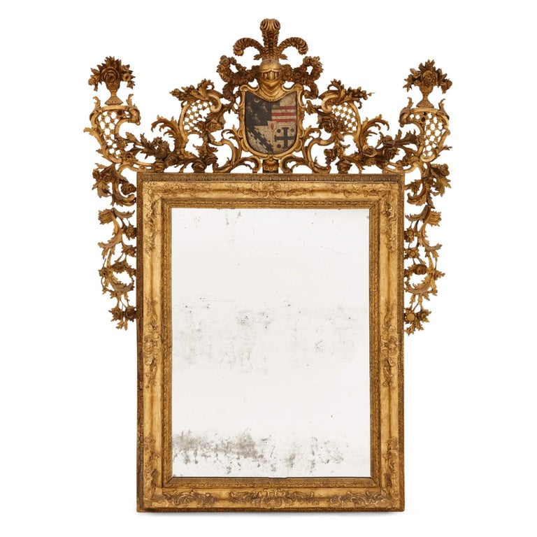 Pair of Giltwood and Polychrome-Decorated Antique Italian Mirrors For ...
