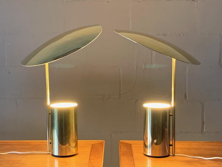 Pair of Gold George Nelson Koch Lowy Table Lamps with Adjustable Shades ...