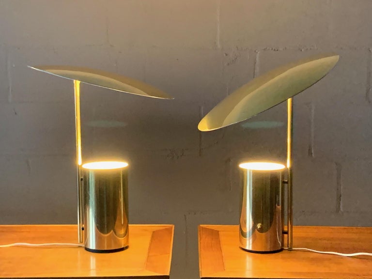Pair of Gold George Nelson Koch Lowy Table Lamps with Adjustable Shades ...