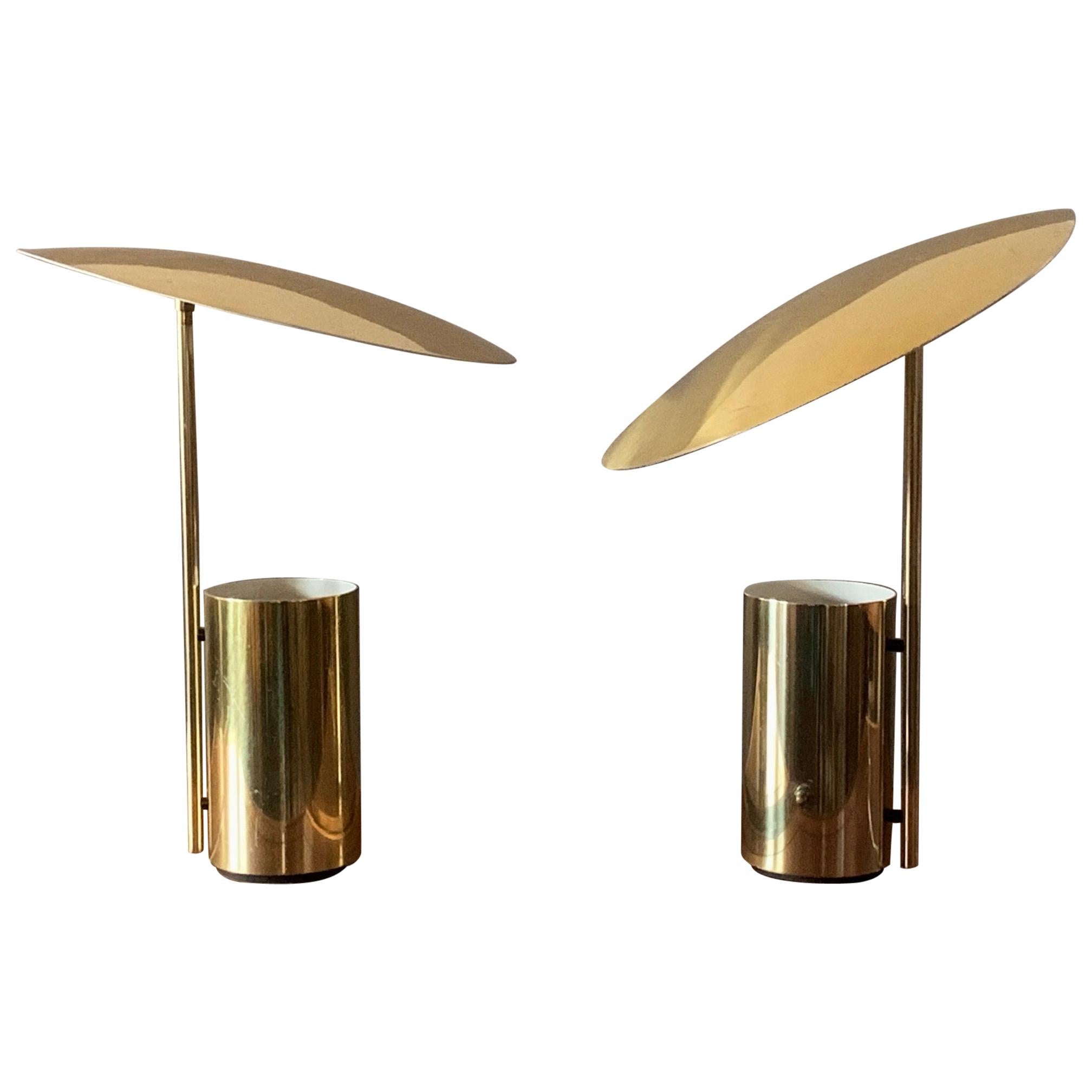 Pair of Gold George Nelson Koch Lowy Table Lamps with Adjustable Shades ...