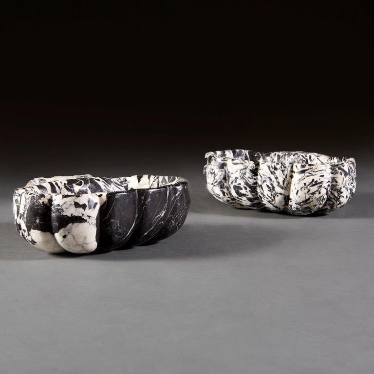 Pair of Grand Antique Marble Scallop Shell Basins at 1stDibs