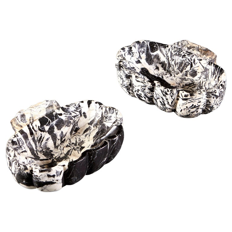 Pair of Grand Antique Marble Scallop Shell Basins at 1stDibs