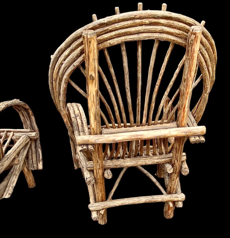 Pair of Hade Crafted Bent Willow Rustic Arm Chairs For Sale at 1stDibs