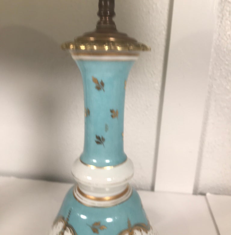 Pair of Hand Painted and Gilt Paris Porcelain Lamps For Sale at 1stDibs