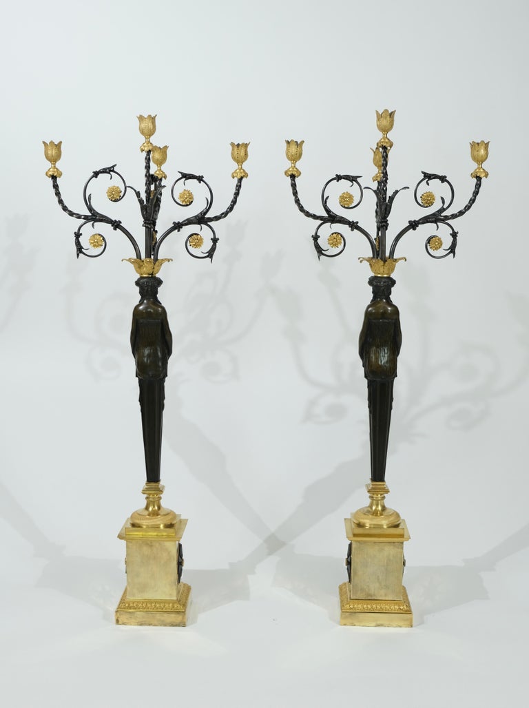 Pair of Impressive 4 Light Empire Candelabra For Sale at 1stDibs