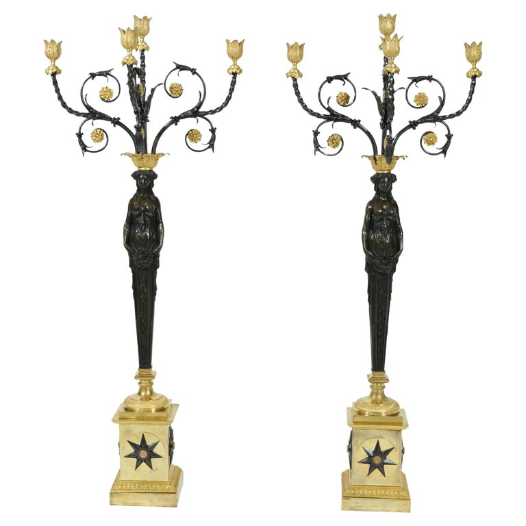 Pair of Impressive 4 Light Empire Candelabra For Sale at 1stDibs