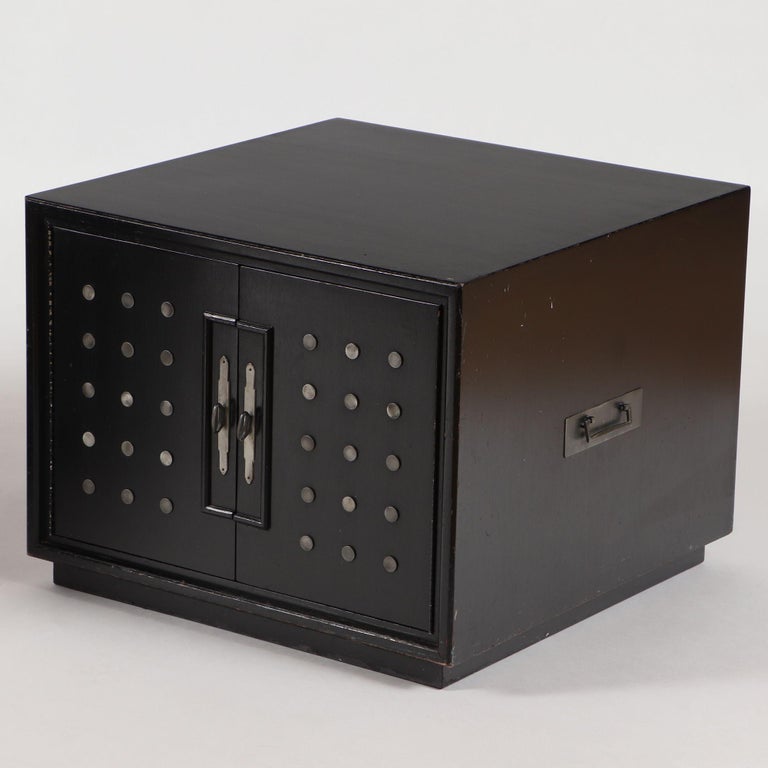 Pair of Industrial Style Ebonized End Tables with Silver Rivets ...