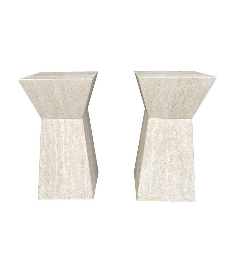 Pair of Interesting Shaped Italian 1970s Travertine Pedestals at 1stDibs