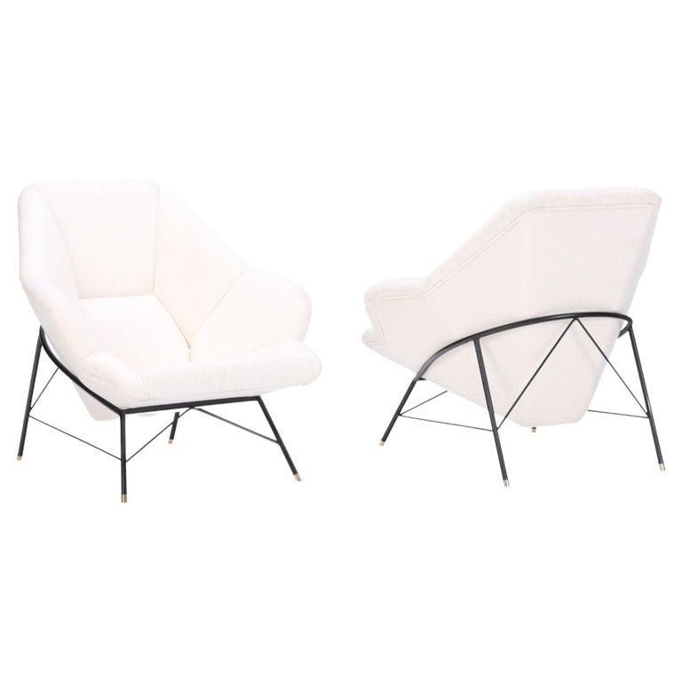 Pair of Iron Frame Club Chairs with Upholstered Seats, Contemporary at ...