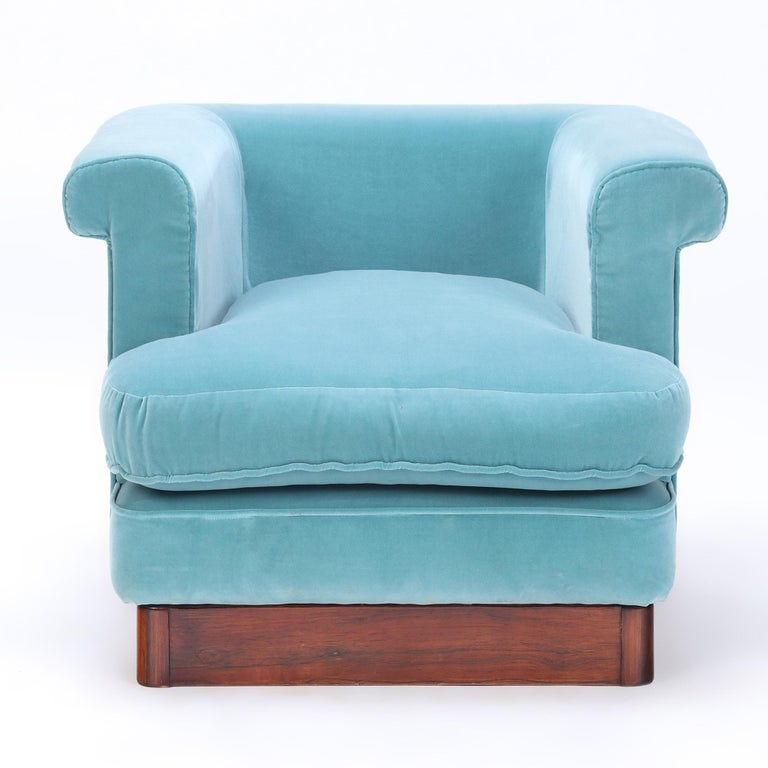 Pair of Italian Blue Velvet Upholstered Cube/Club Chairs, C 1970 at 1stDibs