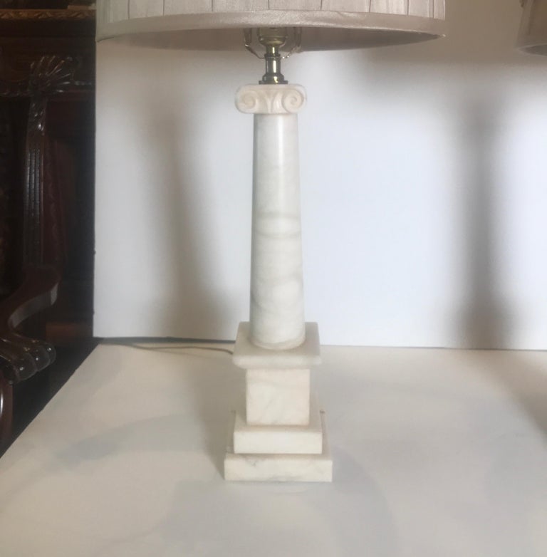 Pair of Italian Marble Column Lamps For Sale at 1stDibs