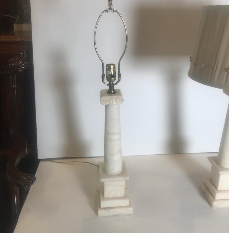 Pair of Italian Marble Column Lamps For Sale at 1stDibs