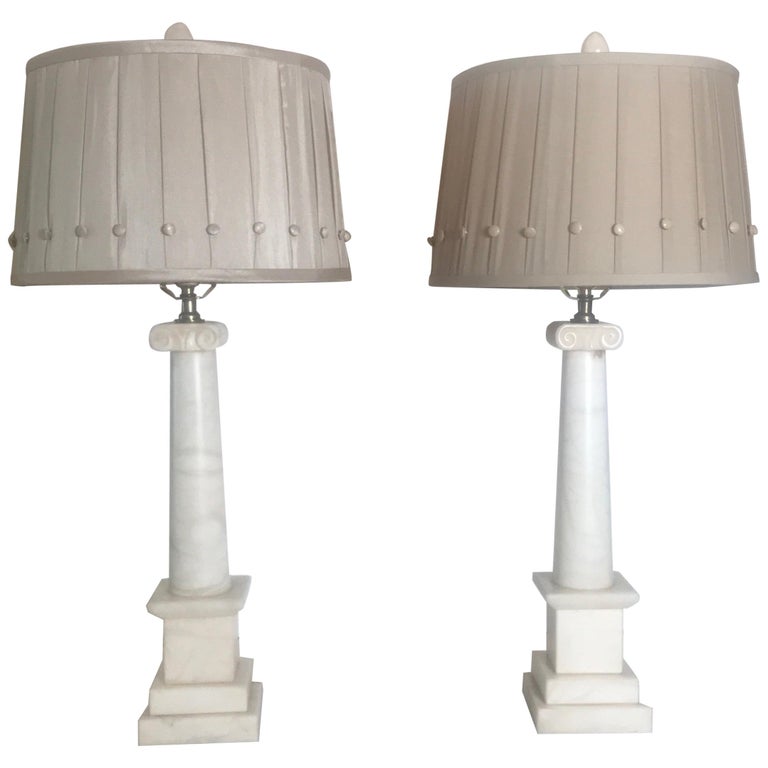 Pair of Italian Marble Column Lamps For Sale at 1stDibs