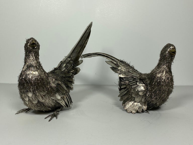 Pair of Italian Mario Buccellati Silver Furry Animals Pheasants, 1960’s ...