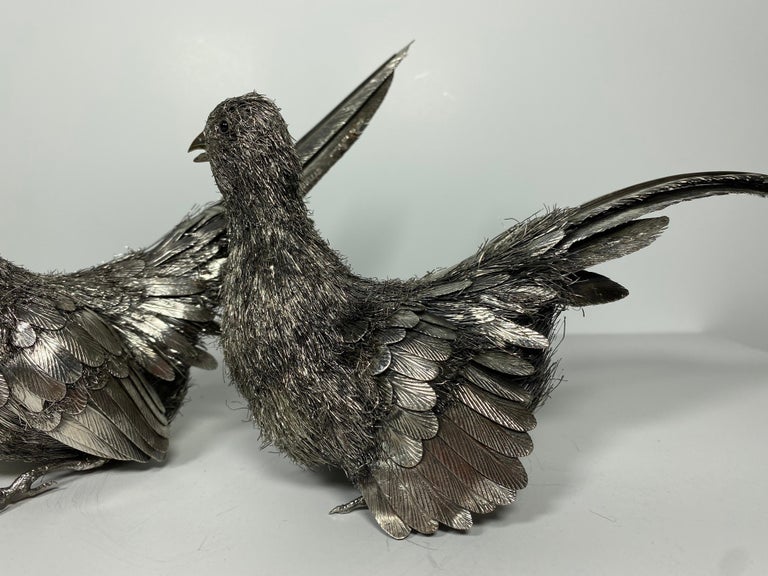 Pair of Italian Mario Buccellati Silver Furry Animals Pheasants, 1960’s ...