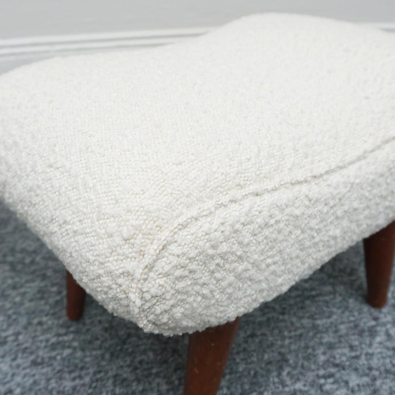 Pair of Italian Mid-Century White Boucle Upholstered Footstools at 1stDibs