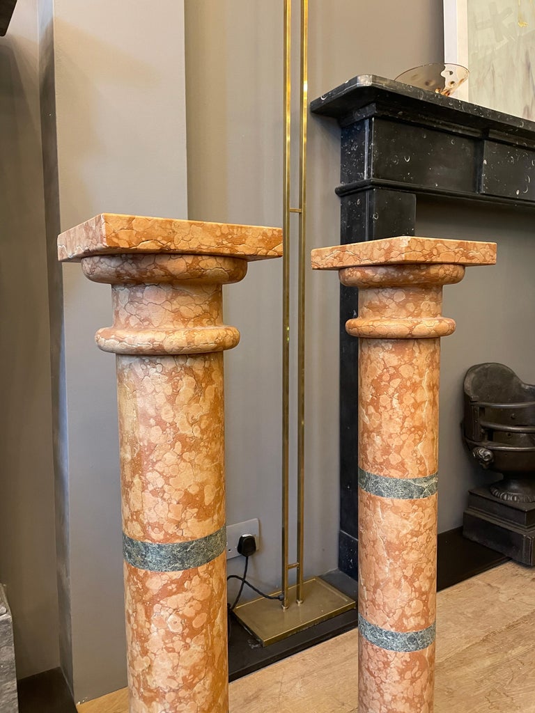 Pair of Italian Pedestals in Rossa Verona Marble For Sale at 1stDibs