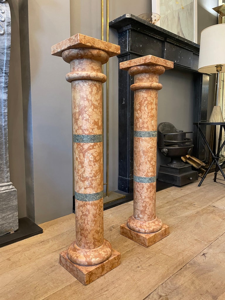 Pair of Italian Pedestals in Rossa Verona Marble For Sale at 1stDibs